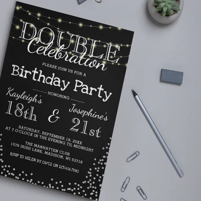 Elegant Double Celebration Birthday Party Invitation | Zazzle