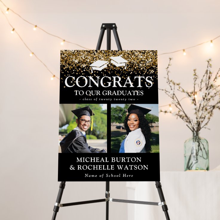Elegant Double Graduation Photo Grads Welcome Foam Board | Zazzle