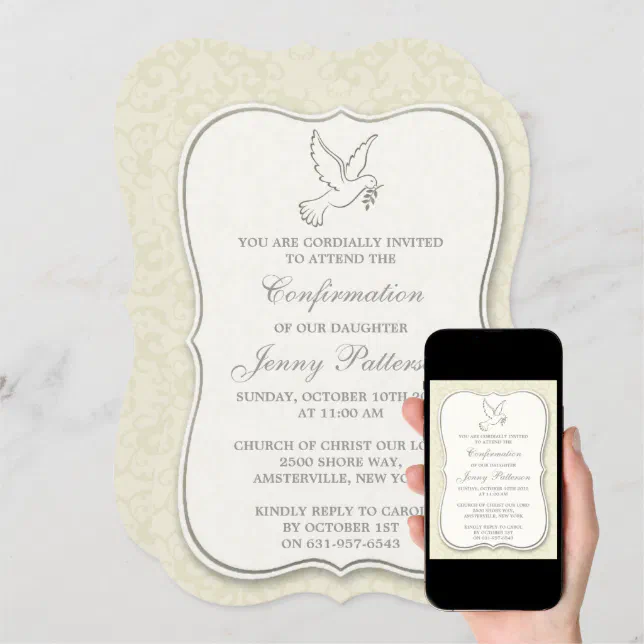 Elegant Dove Holy Spirit Communion Or Confirmation Invitation | Zazzle