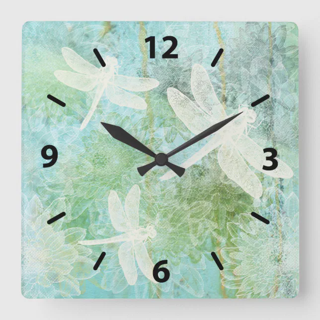 Elegant Dragonflies Art Square Wall Clock | Zazzle