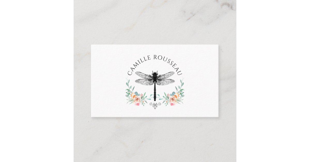 Elegant Dragonfly Floral Calling Card | Zazzle