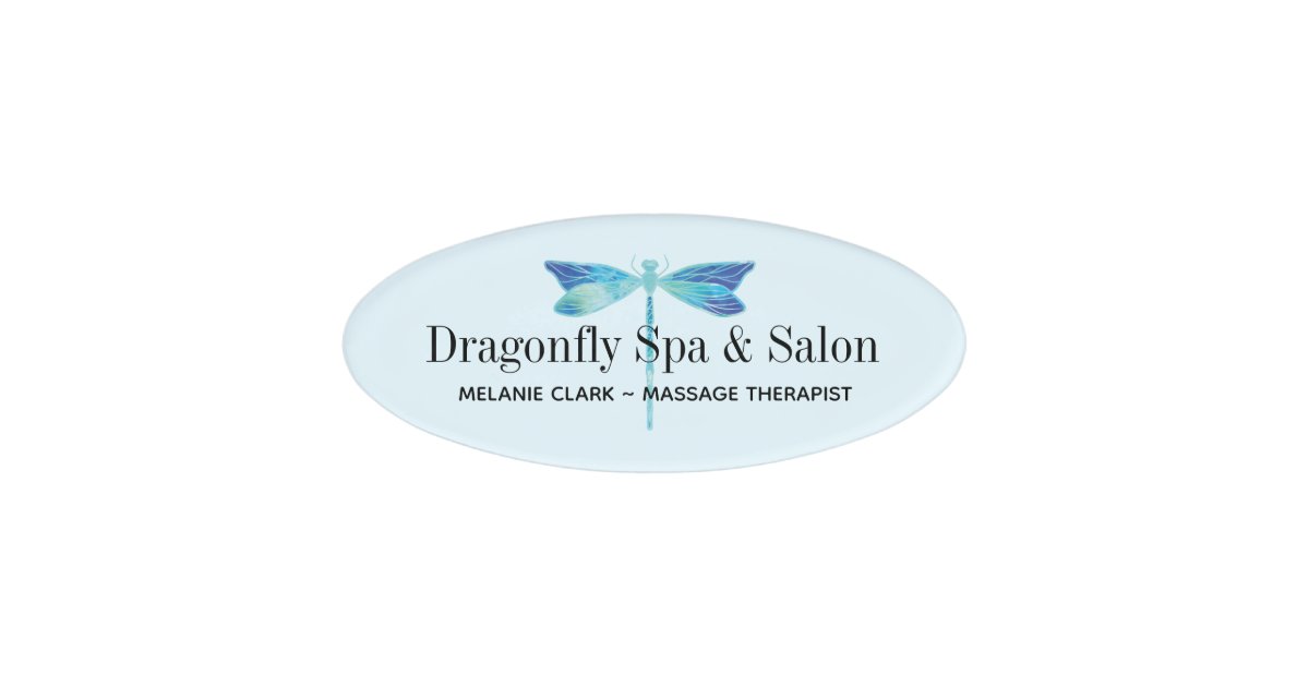 Elegant Dragonfly Logo Blue & Aqua Watercolor Name Tag | Zazzle