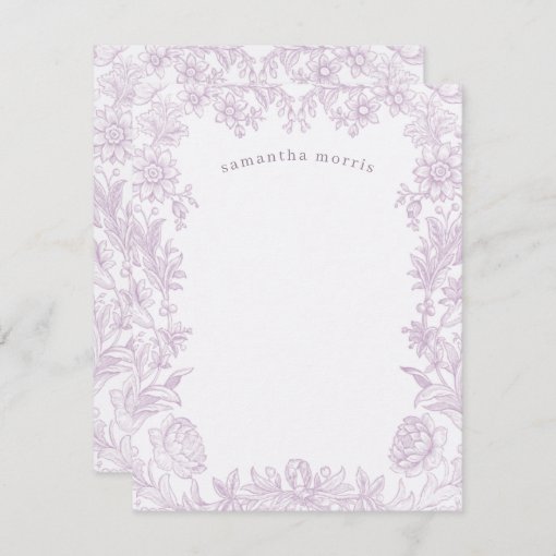 Elegant Drawn Floral Lavender Note Card | Zazzle