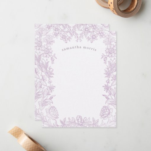 Elegant Drawn Floral Lavender Note Card | Zazzle