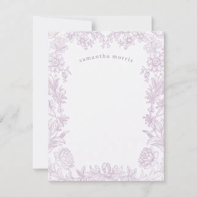 Elegant Drawn Floral Lavender Note Card | Zazzle