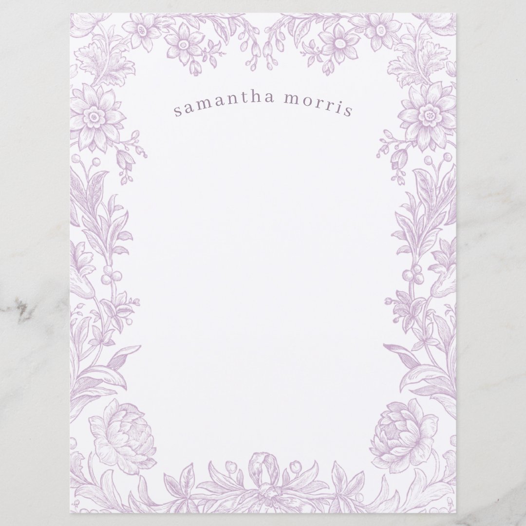 Elegant Drawn Floral Lavender Writing Paper | Zazzle