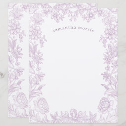 Elegant Drawn Floral Lavender Writing Paper | Zazzle