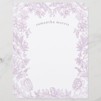 Elegant Drawn Floral Lavender Writing Paper | Zazzle