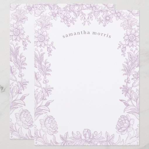 Elegant Drawn Floral Lavender Writing Paper | Zazzle