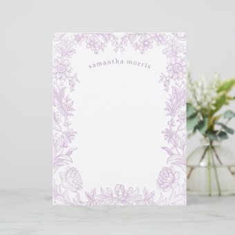 Elegant Drawn Floral Lavender Writing Paper | Zazzle