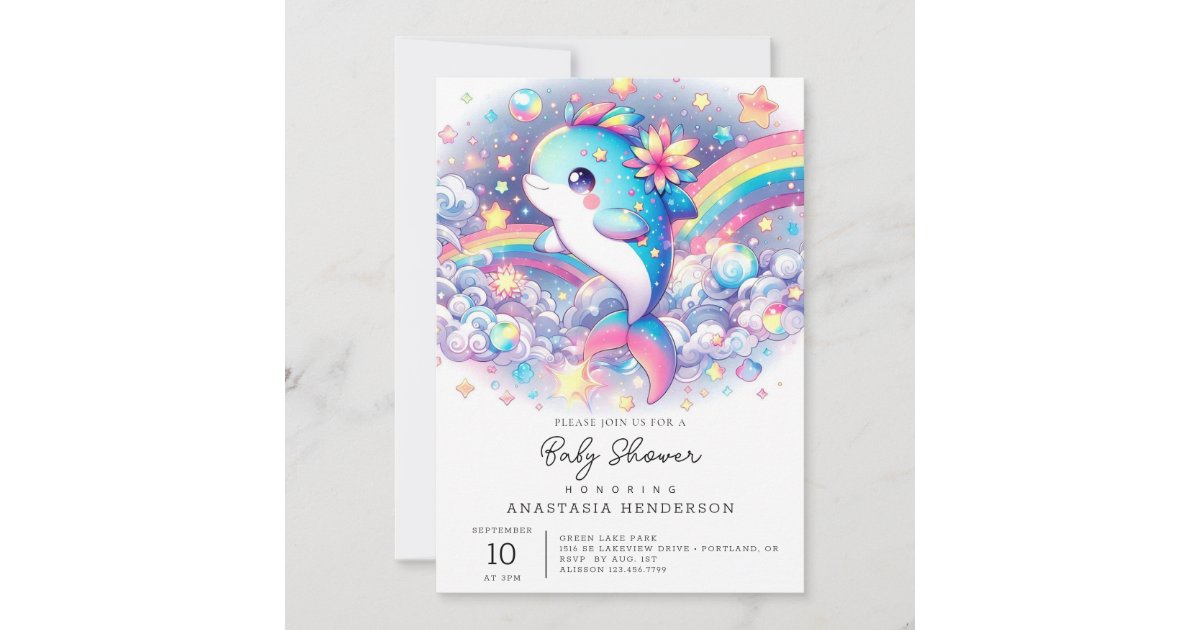 Elegant Dreamy Dolphin Baby Shower Invitation | Zazzle
