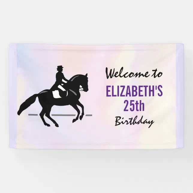 Elegant Dressage Rider on Watercolor Birthday Banner | Zazzle