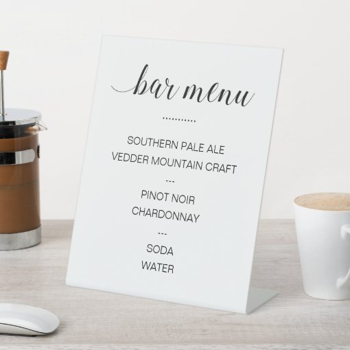 Elegant Drink Bar Menu Wedding Pedestal Sign | Zazzle