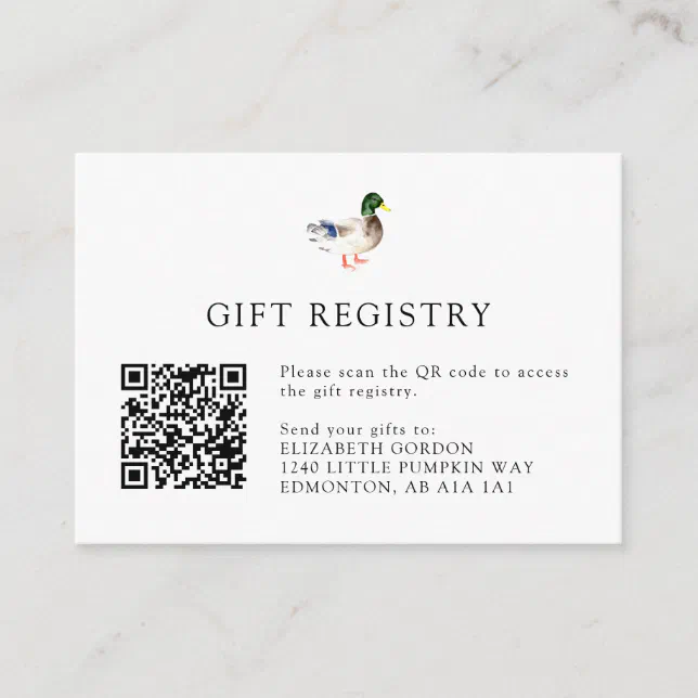 Elegant Duck Baby Shower Gift Registry QR Code Enclosure Card | Zazzle