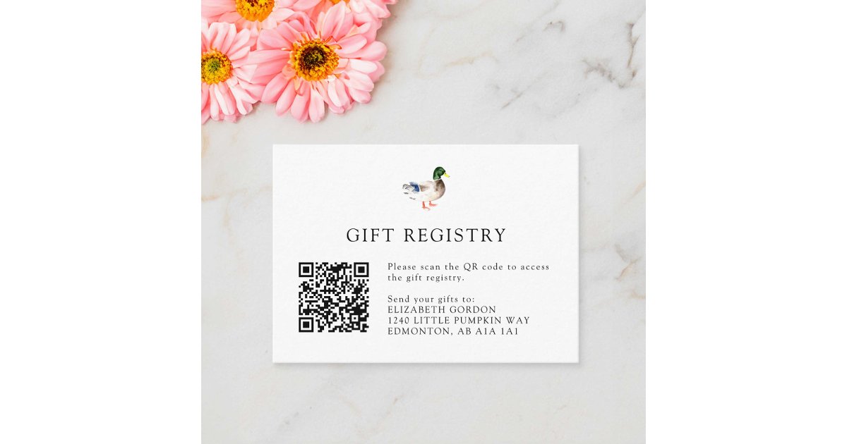 Elegant Duck Baby Shower Gift Registry QR Code Enclosure Card | Zazzle