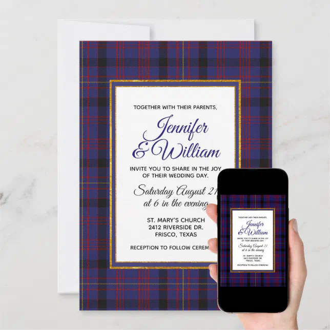 Elegant Dundonald Tartan Plaid Wedding Invitation | Zazzle