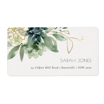 Elegant Dusky Blue Green Succulent Foliage Address Label | Zazzle