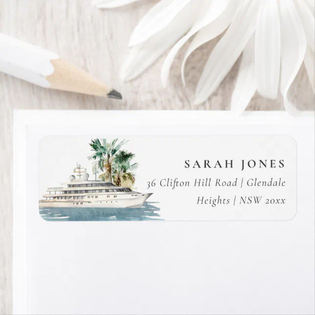 Elegant Dusky Cruise Ship Palm Seascape Address Label | Zazzle