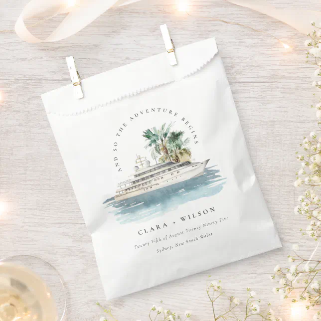 Elegant Dusky Cruise Ship Palm Seascape Wedding Favor Bag | Zazzle