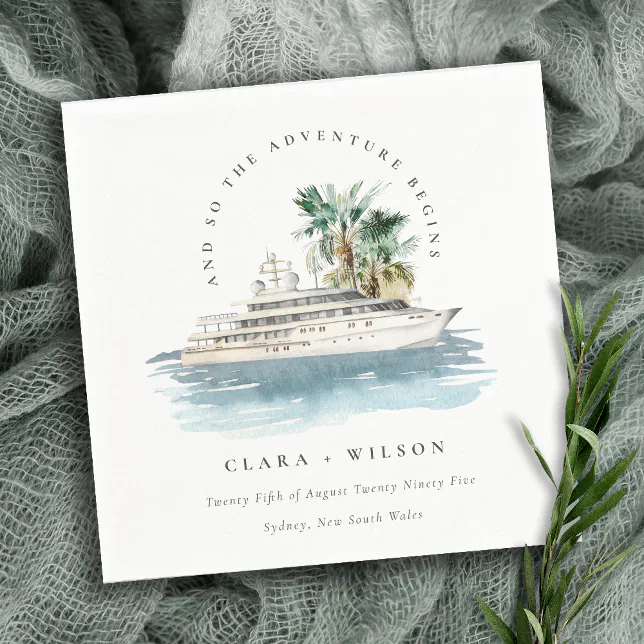 Elegant Dusky Cruise Ship Palm Seascape Wedding Napkins | Zazzle