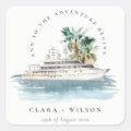 Elegant Dusky Cruise Ship Palm Seascape Wedding Square Sticker | Zazzle