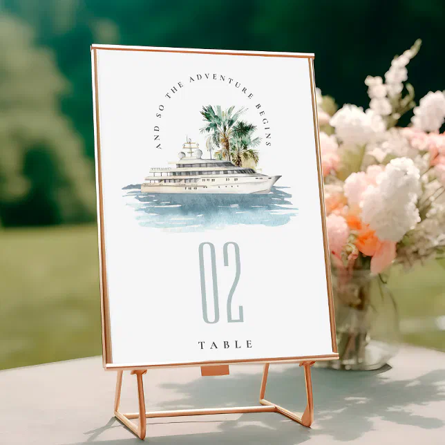 Elegant Dusky Cruise Ship Palm Seascape Wedding Table Number | Zazzle