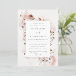 Elegant Dusky Fall Marsala Blush Floral Engagement Invitation | Zazzle