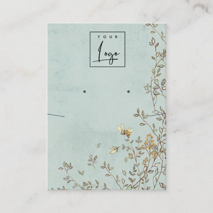 Elegant Dusky Floral Aqua Logo Earring Necklace Business Card | Zazzle