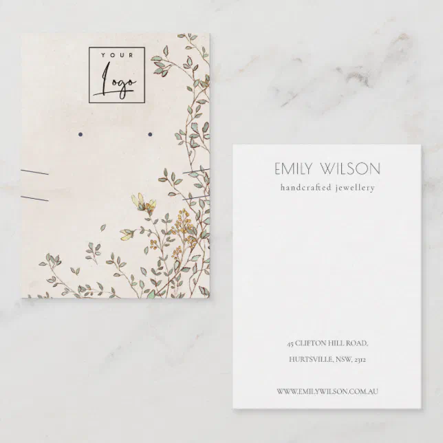 Elegant Dusky Floral Vine Logo Earring Necklace Business Card | Zazzle