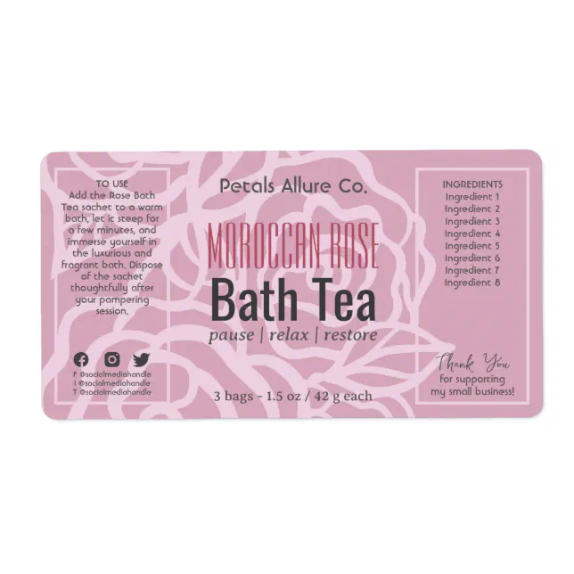 Elegant Dusky Rose Pink Floral Bath Product Label | Zazzle