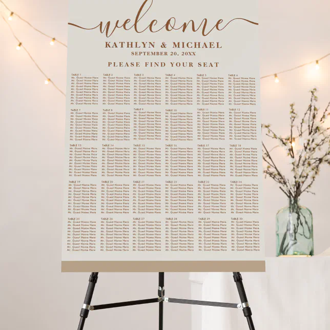 Elegant Dusty Beige Wedding 30 Table Seating Chart Foam Board | Zazzle