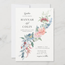 Elegant Dusty Blue and Rose Floral Swag Invitation | Zazzle