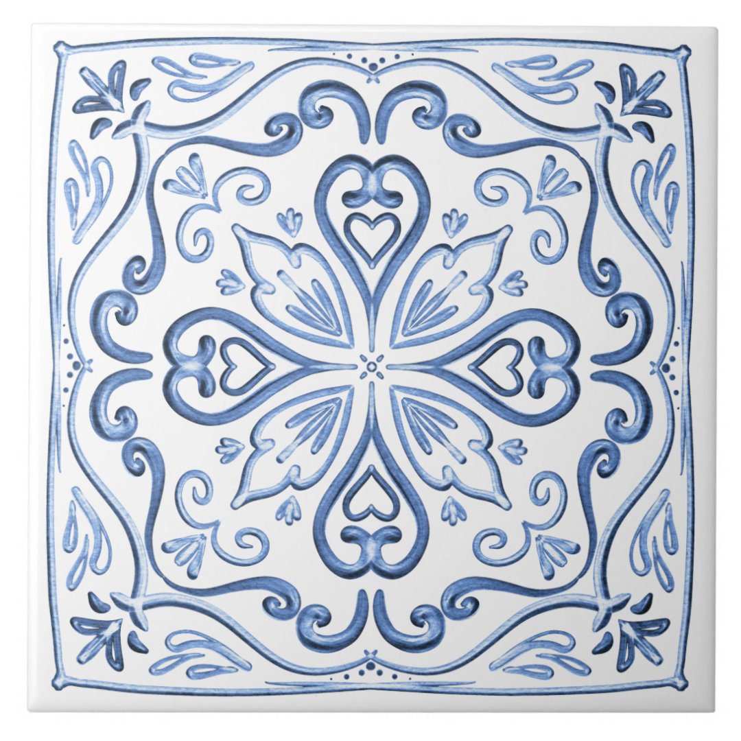 Elegant Dusty Blue and White Ceramic Tile | Zazzle