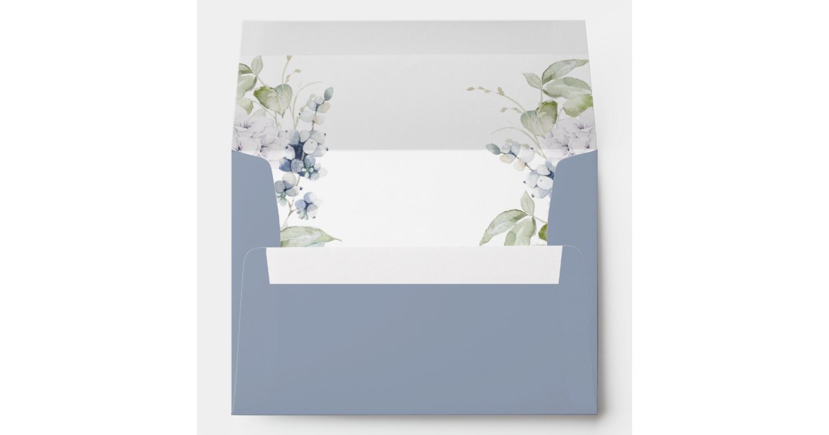 Elegant Dusty Blue and White Floral Wedding Envelope | Zazzle