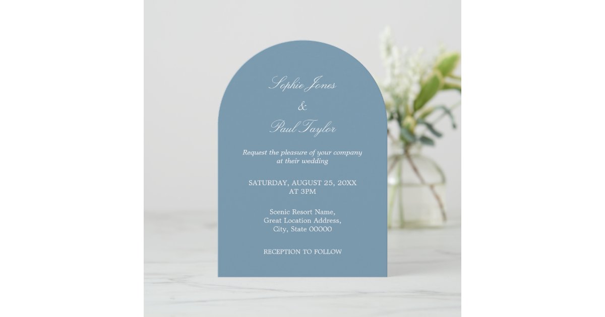Elegant Dusty Blue Arch Wedding Invitation | Zazzle