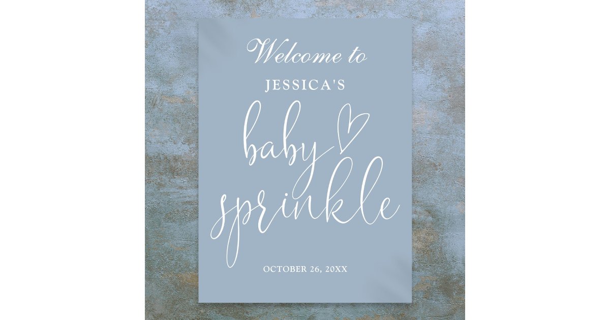 Elegant Dusty Blue Baby Sprinkle Welcome Sign | Zazzle