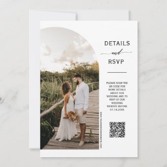 Elegant Dusty Blue Boho Photo QR Code Wedding Invi Invitation | Zazzle