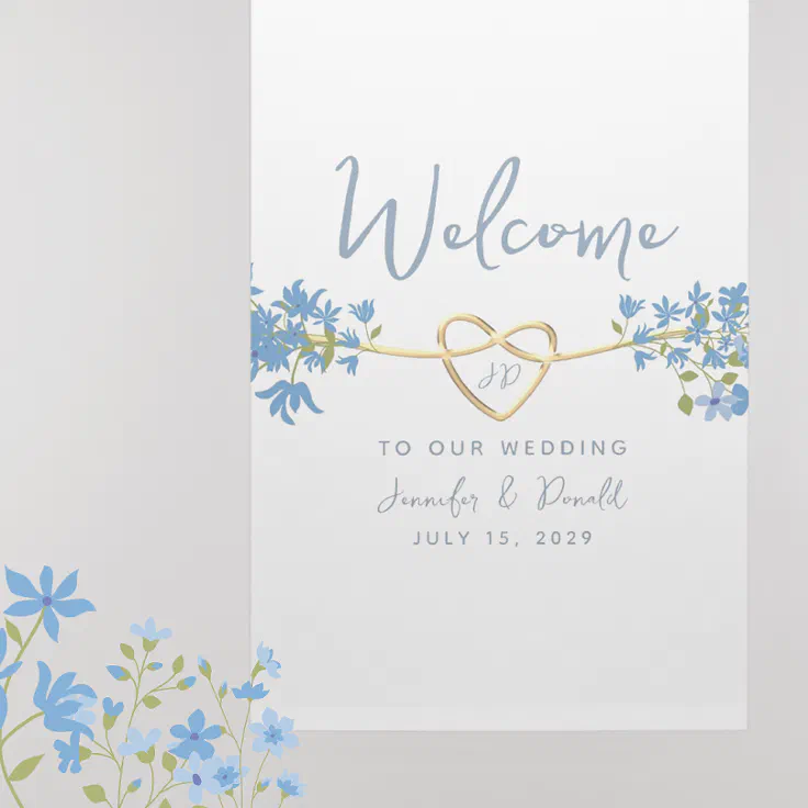 Elegant Dusty Blue Botanical Wedding Welcome Poster | Zazzle
