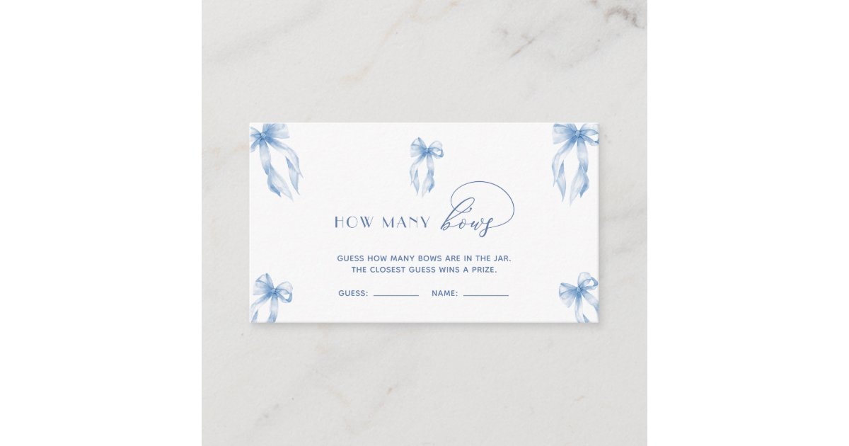 Elegant Dusty Blue Bow Guess How Many Bows Game Enclosure Card | Zazzle