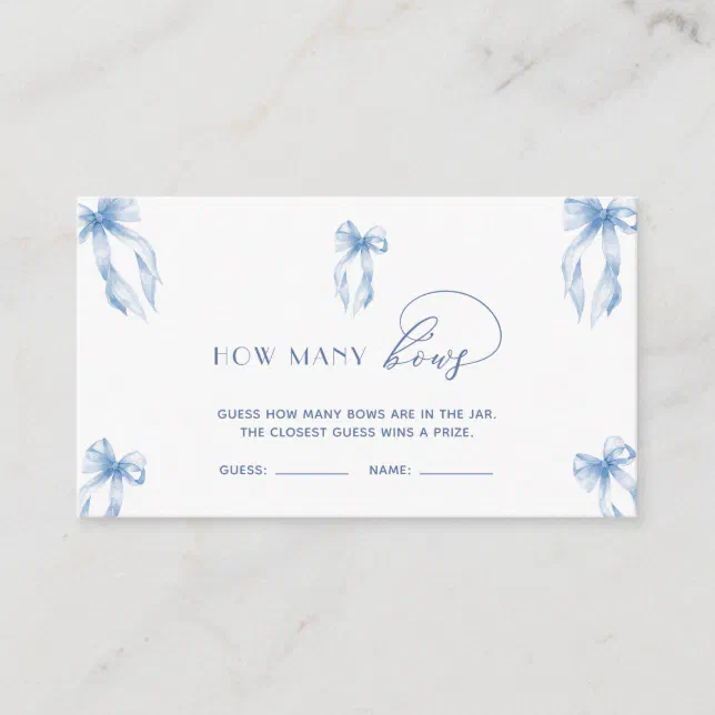 Elegant Dusty Blue Bow Guess How Many Bows Game Enclosure Card | Zazzle