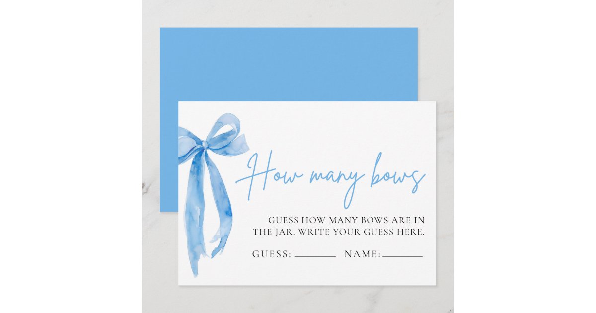 Elegant Dusty Blue Bow Guess How Many Bows Game Invitation | Zazzle