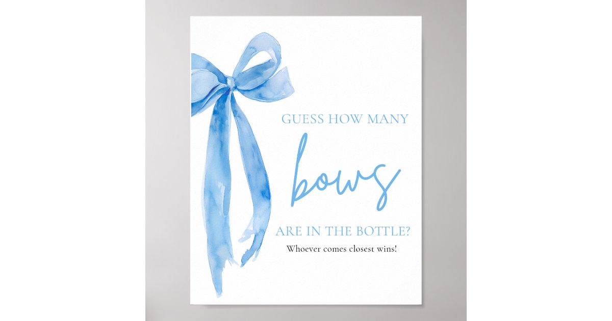 Elegant Dusty Blue Bow Guess How Many Bows Game Poster | Zazzle