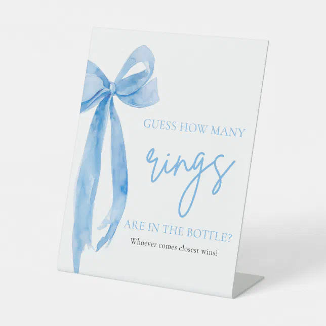 Elegant Dusty Blue Bow Guess How Many Rings Game Pedestal Sign | Zazzle