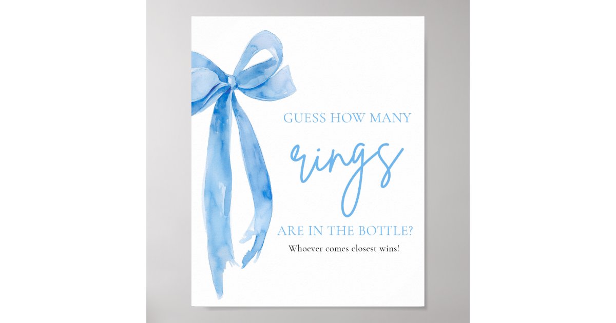 Elegant Dusty Blue Bow Guess How Many Rings Game Poster | Zazzle