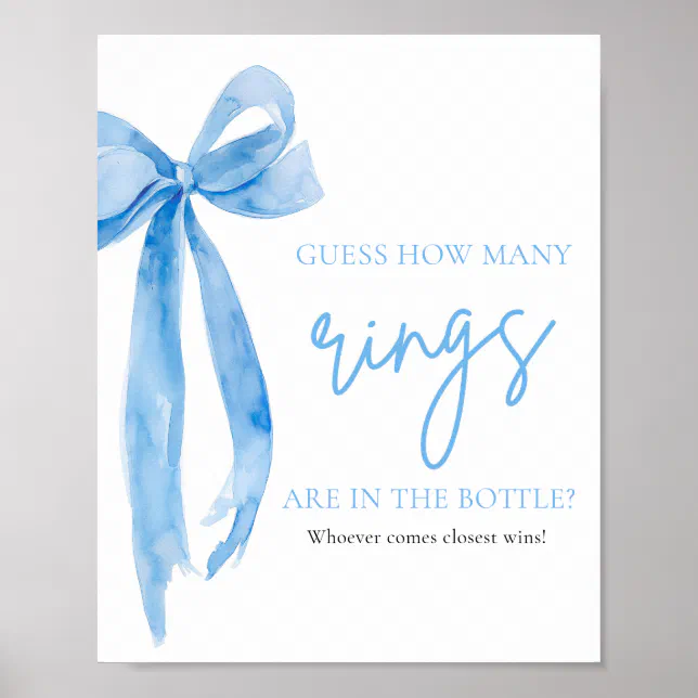 Elegant Dusty Blue Bow Guess How Many Rings Game Poster | Zazzle