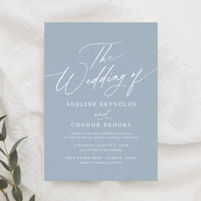Elegant Dusty Blue Calligraphy Wedding Invitation | Zazzle