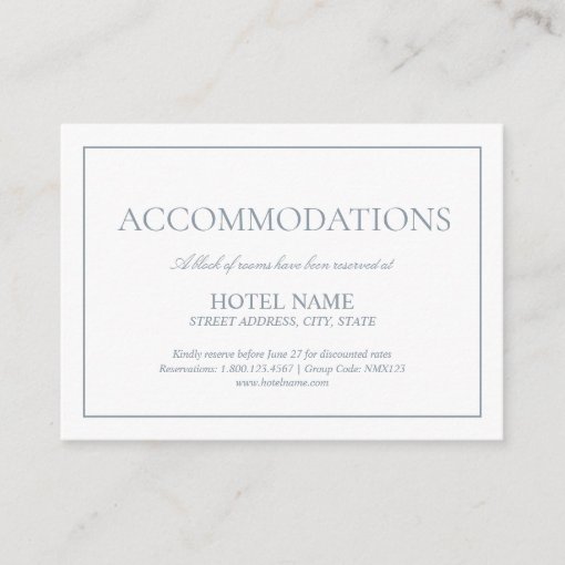 Elegant Dusty Blue Classic Script Accommodations Enclosure Card | Zazzle