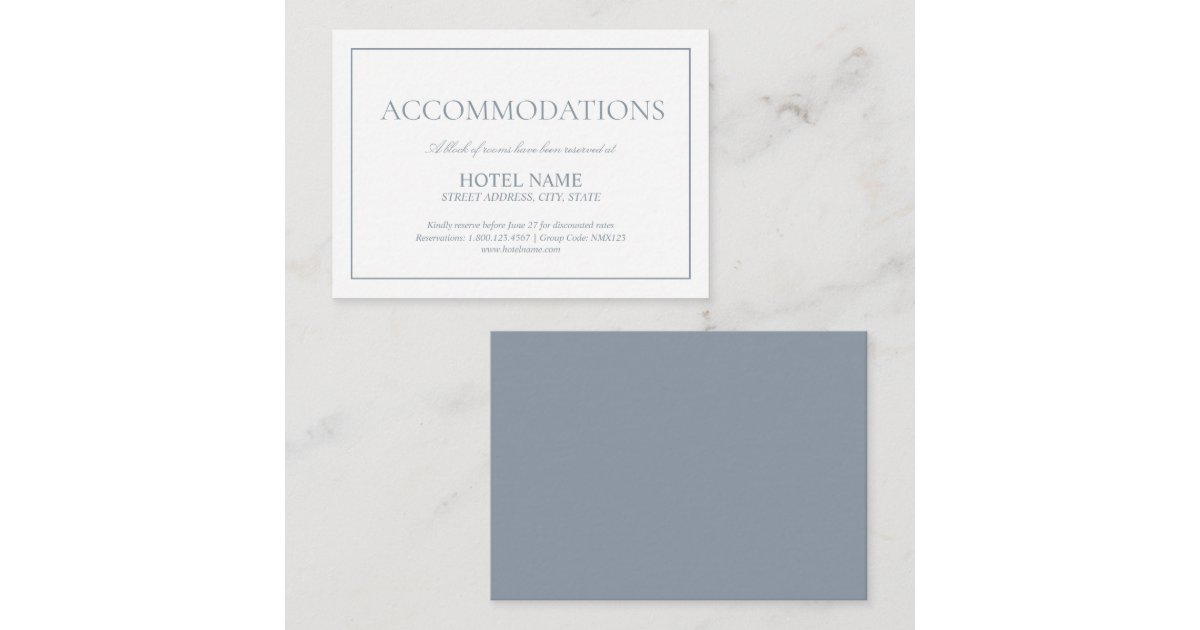 Elegant Dusty Blue Classic Script Accommodations Enclosure Card | Zazzle