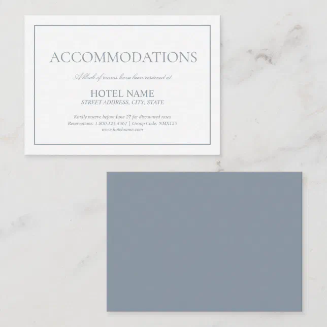 Elegant Dusty Blue Classic Script Accommodations Enclosure Card | Zazzle
