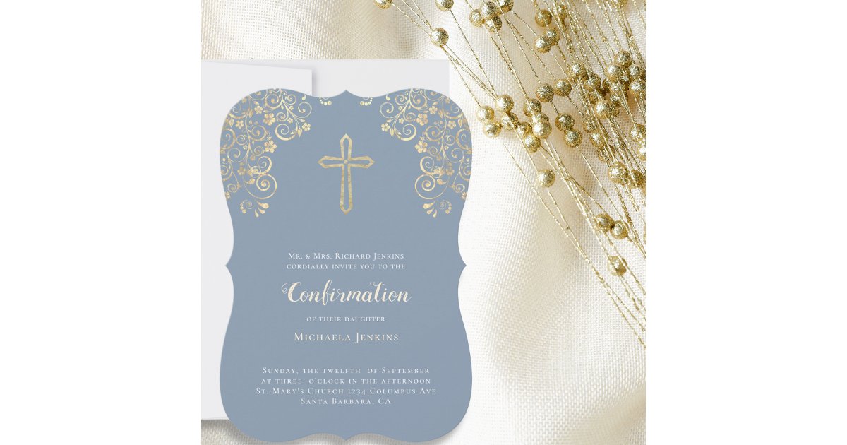 Elegant Dusty Blue Confirmation with Bible Verse | Zazzle
